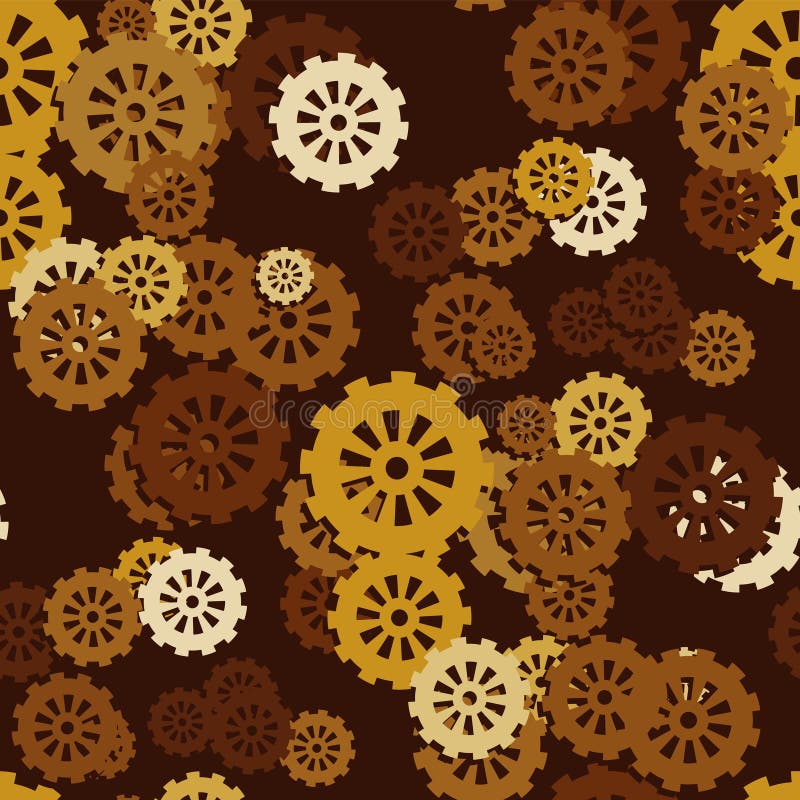 Seamless Pattern of Mechanical Gears on a Dark Brown Background. Vector ...