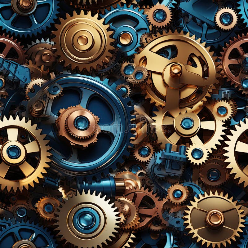 Seamless Pattern of the Mechanism with Copper Gears on Blue Background ...