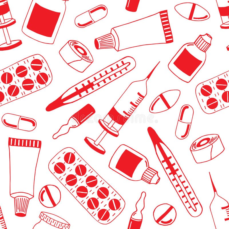 Seamless Pattern of Medical Elements Stock Illustration - Illustration ...