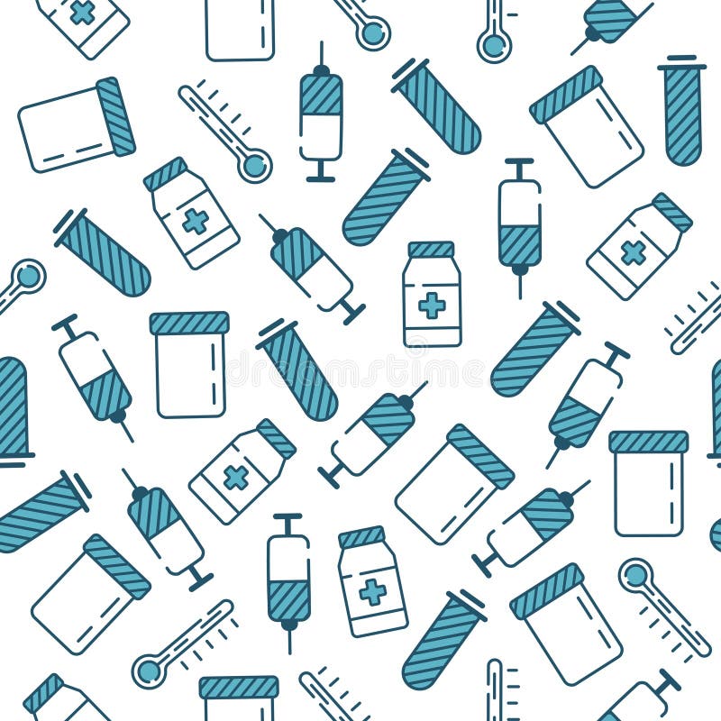 Seamless Pattern Medicine Medicine Syringes Thermometer in Illustration ...