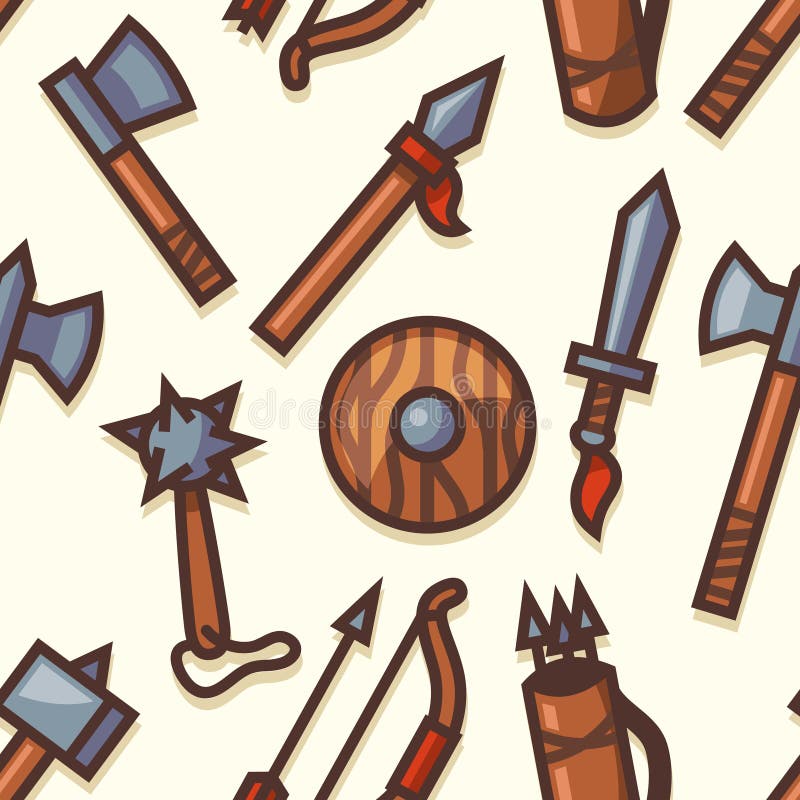 Seamless Pattern with Medieval Weapons Icons Stock Vector ...