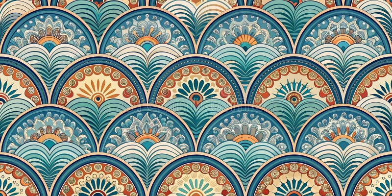 Seamless Pattern Mediterranean Colours Elegant Boho Soft Wave Pattern ...