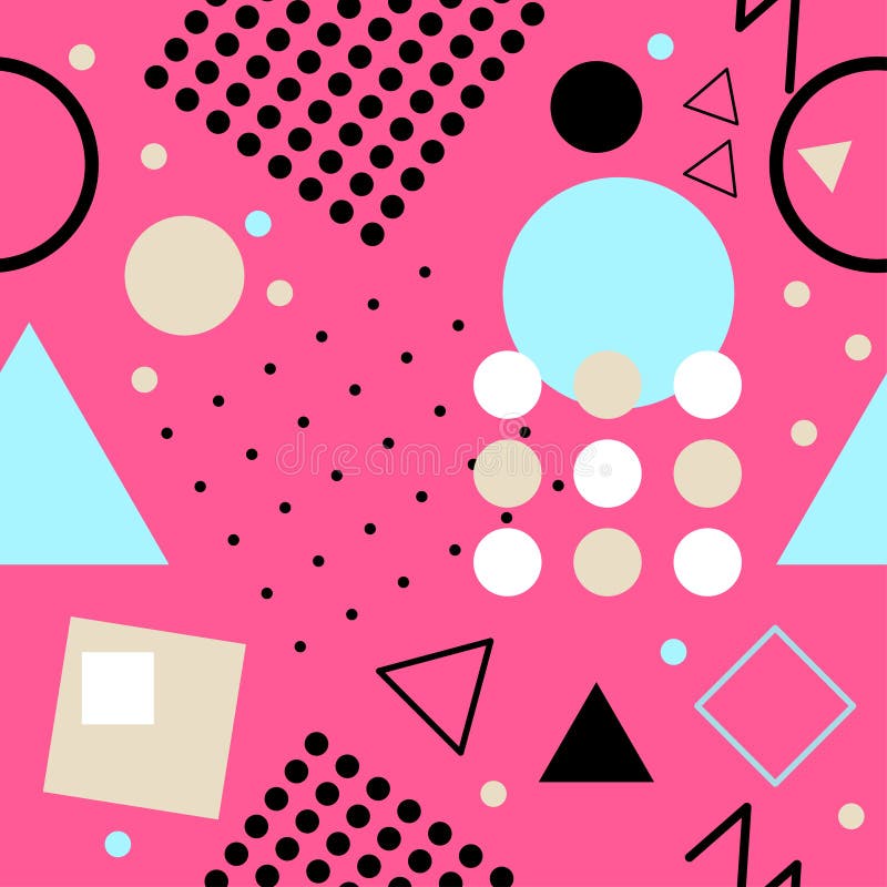 Seamless Pattern with Memphis Style with Geometric Abstract Shapes ...