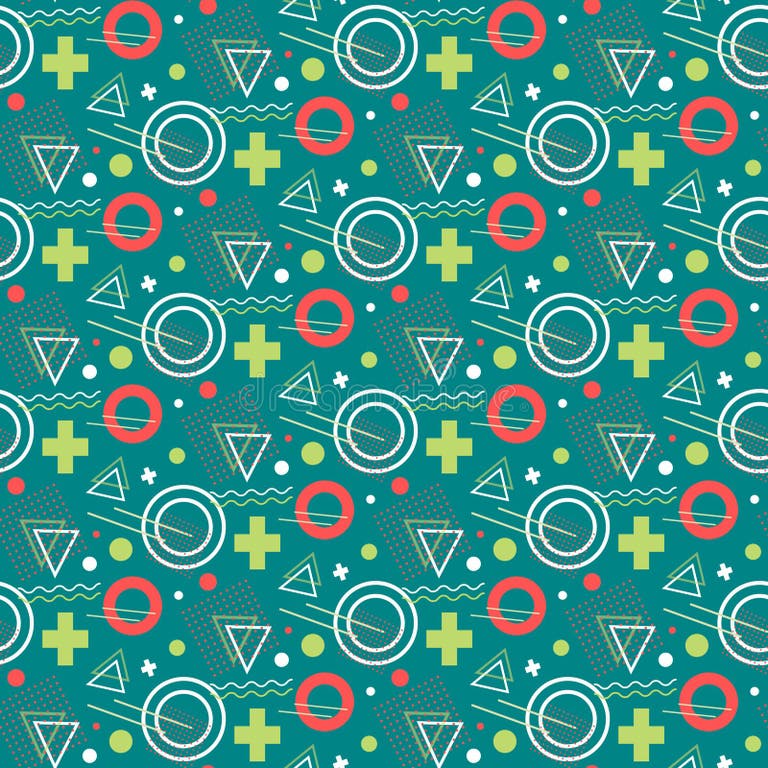 Seamless Pattern in Memphis Style. Geometric Shapes - Circles and Lines ...