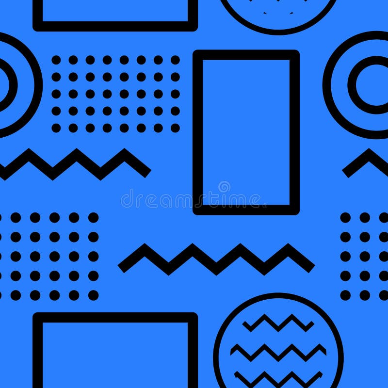 Seamless Pattern Memphis Theme Outline Zigzag Lines and Geometric ...