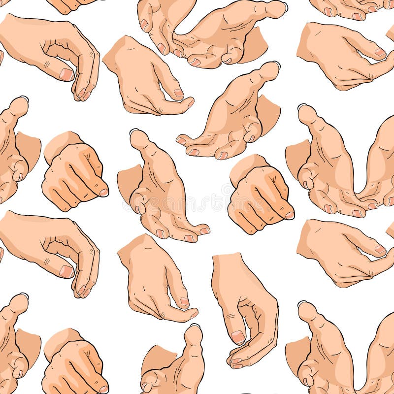Seamless Pattern of Men`s Hands Different Positions. Vector Illu Stock ...