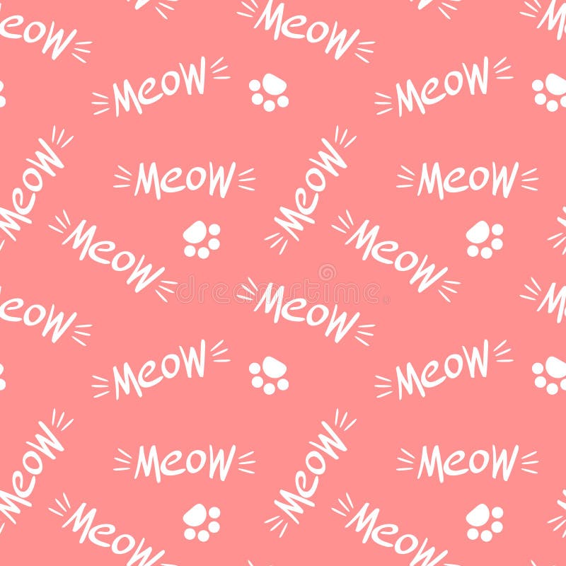 Seamless Pattern with Meow Lettering and Paws Stock Vector ...