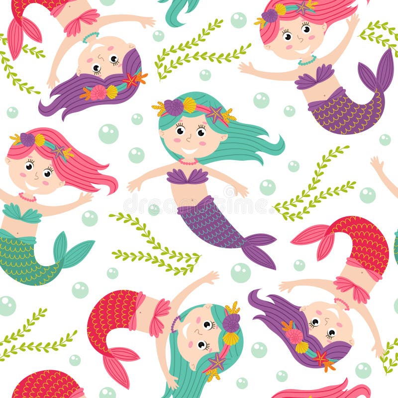Seamless Pattern with Mermaid Stock Vector - Illustration of beauty ...