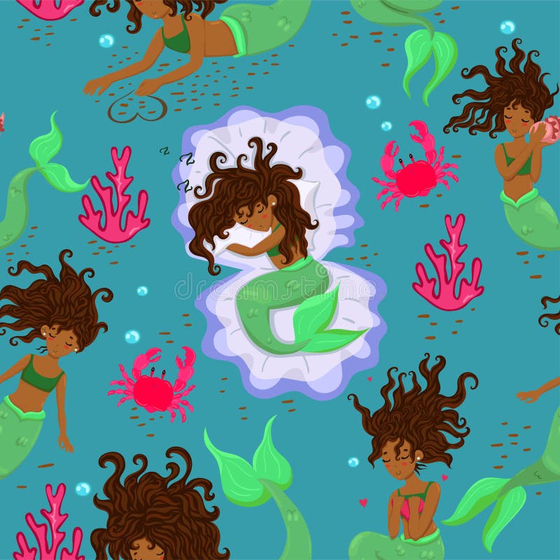 Seamless Pattern With Mermaids Crabs And Corals Stock Illustration
