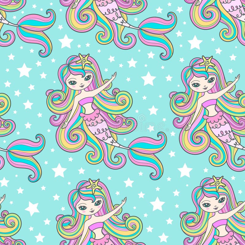 Seamless Pattern with Mermaids. Vector Stock Vector - Illustration of ...
