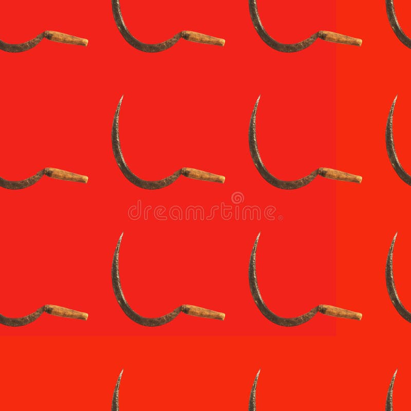 Seamless Pattern with Vintage Sickle on Red Background Stock Photo ...