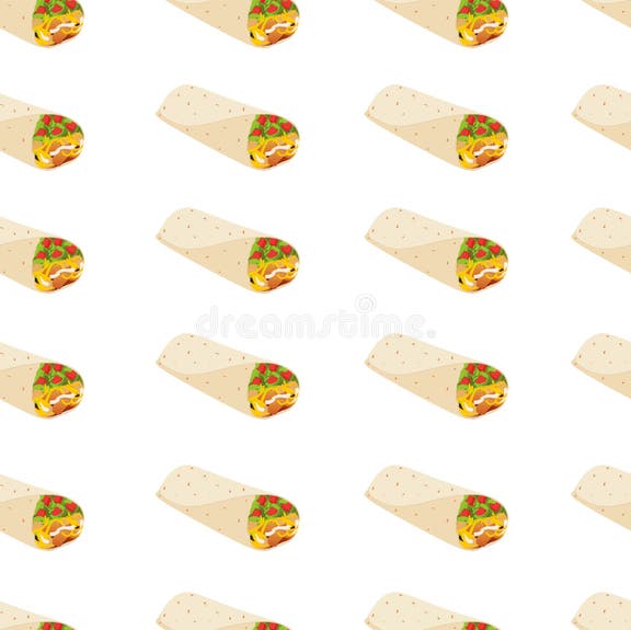 Seamless Pattern with Mexican Burrito Stock Vector - Illustration of ...