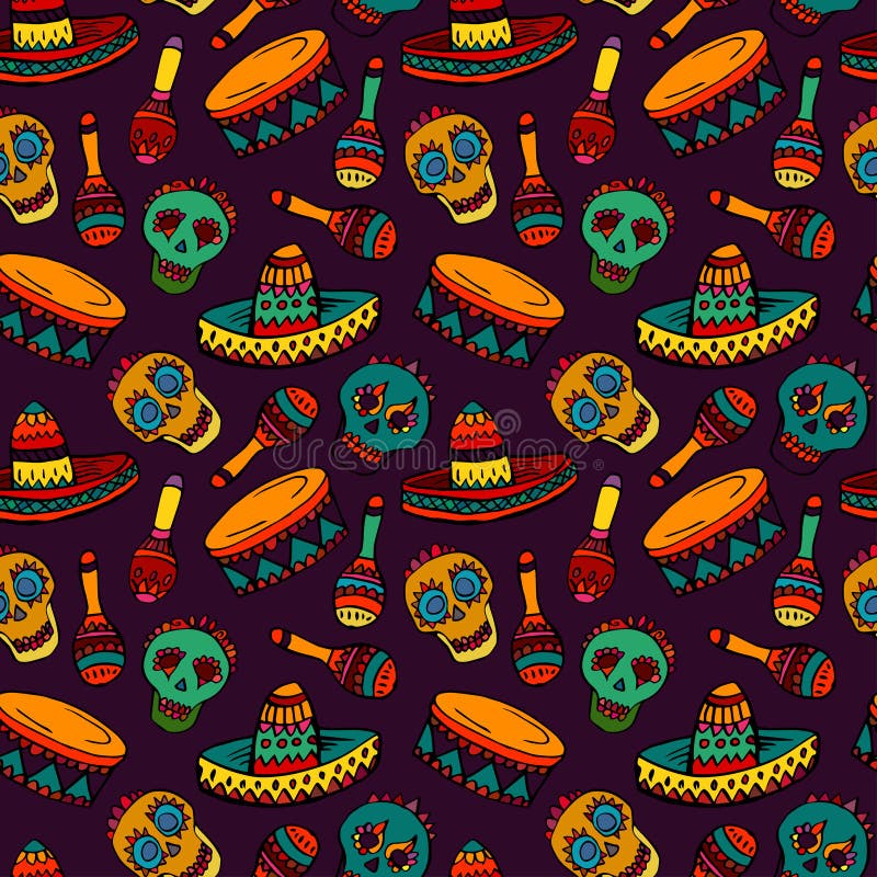 Mexican symbols stock vector. Illustration of skull, traditional - 79023010