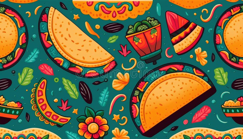 Seamless Pattern with Mexican Tacos. Vector Illustration Stock ...
