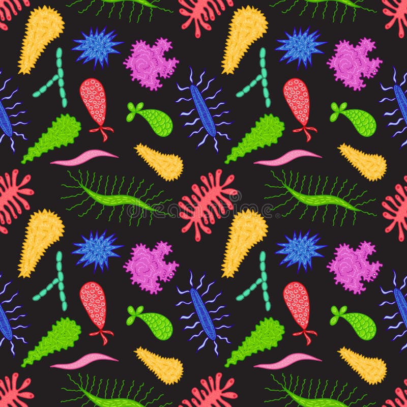 Seamless Pattern with Microbes Stock Vector - Illustration of microbe ...