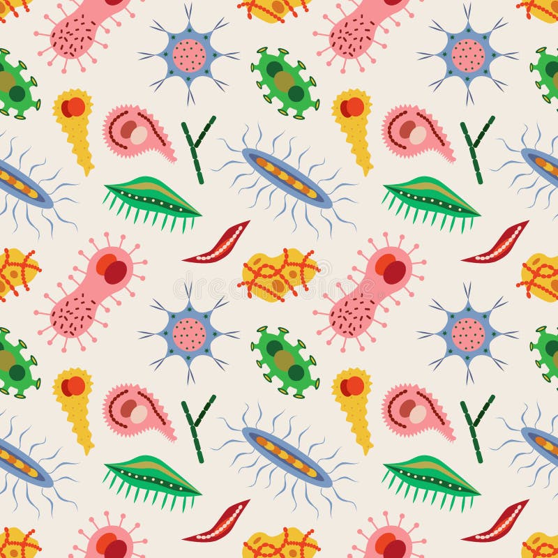 Seamless Pattern with Microbes Stock Illustration - Illustration of ...