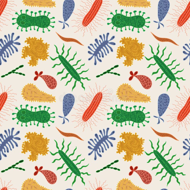 Seamless Pattern with Microbes Stock Illustration - Illustration of ...