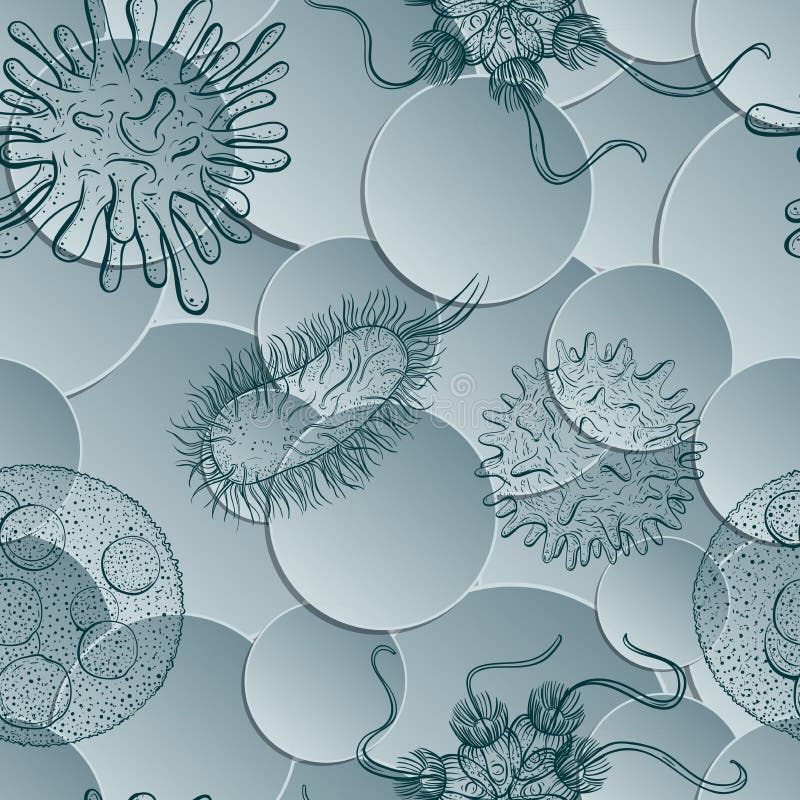 Seamless Pattern with Microbes and Viruses. Vintage Design Set Stock ...