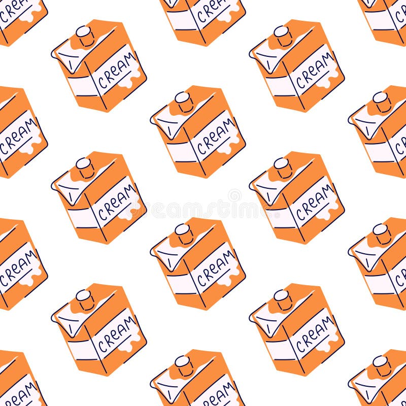 Seamless Pattern with Milk Cream in Cartoon Style. Flat Design for ...