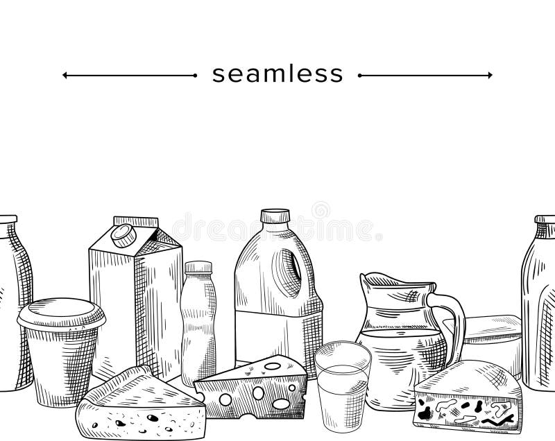 Seamless Pattern With Milk And Dairy Farm Food Products Doodle