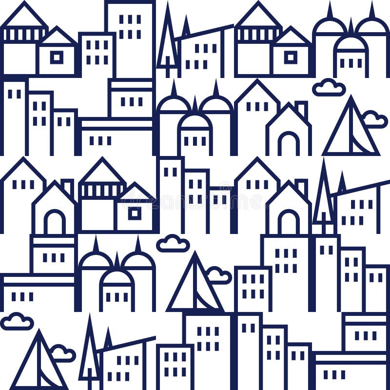 Seamless Pattern, Minimalist Home and Building Outline Illustration ...