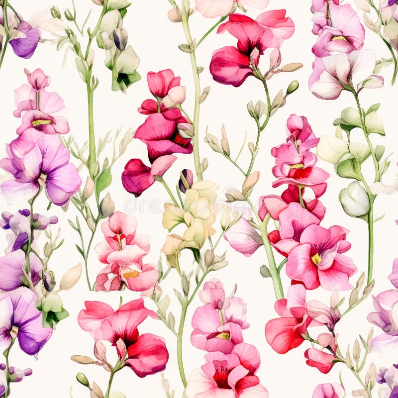 Seamless Pattern, Snapdragon Flower , Vintage Watercolor Design, AI ...