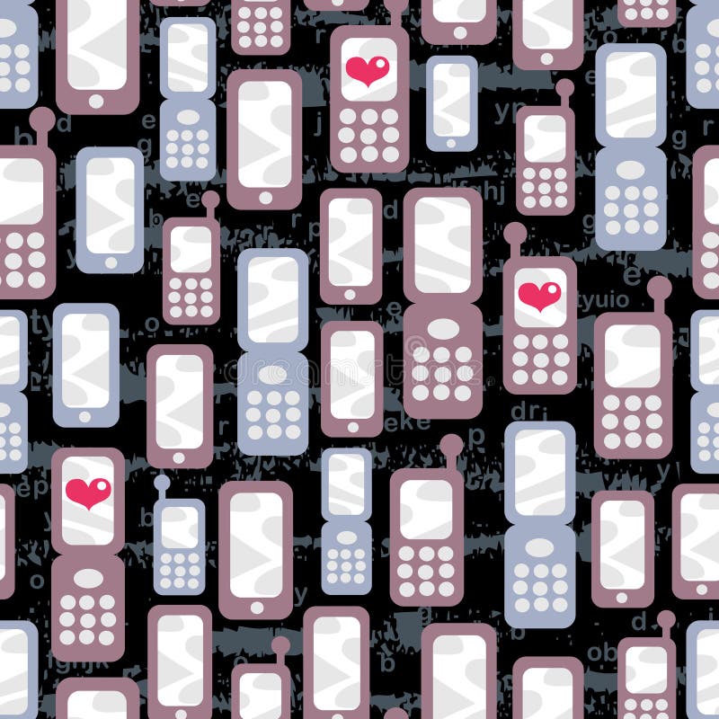 Seamless Pattern with Mobile Phones and Hearts. Stock Vector ...