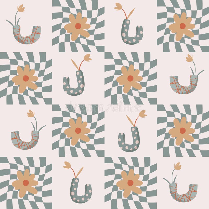 Seamless Pattern Modern Ceramic Vases with Abstract Various Doodle ...