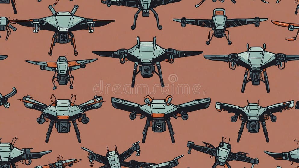 Seamless Pattern of Modern Drones with Cameras on Brown Background ...