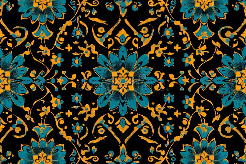 Seamless Pattern of Modern Floral Illustrations with a Tropical Batik ...