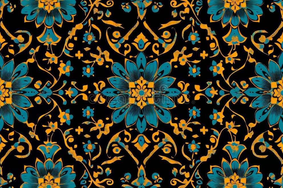 Seamless Pattern of Modern Floral Illustrations with a Tropical Batik ...