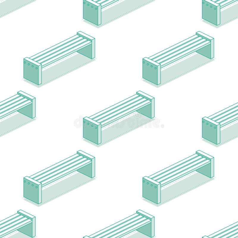 Seamless Pattern with Modern Street Bench. Isometric Outline Objects ...