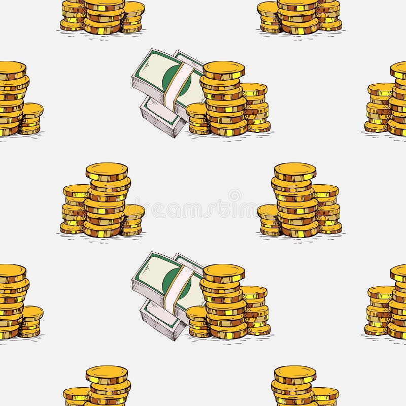 Seamless Pattern. Money Hand Drawing Elements Stock Illustration ...