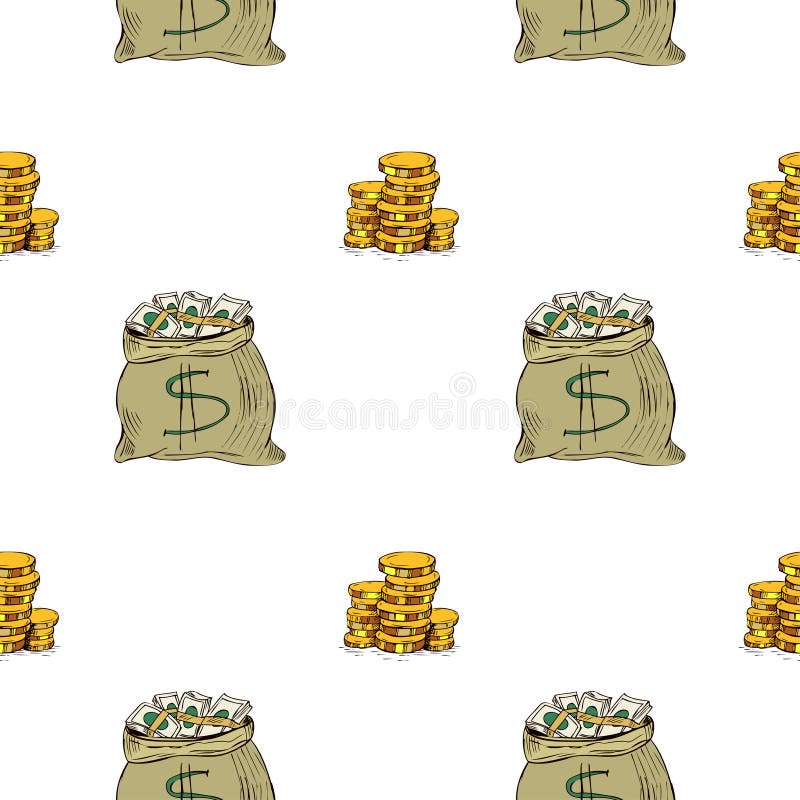 Seamless Pattern. Money Hand Drawing Elements Stock Illustration ...