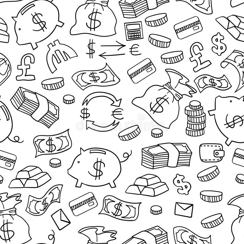 Seamless Pattern with Money Hand Drawn Doodles Stock Vector ...