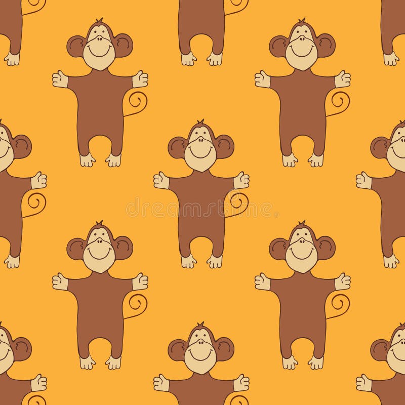 Seamless Pattern with Monkey on Yellow Background Stock Vector ...