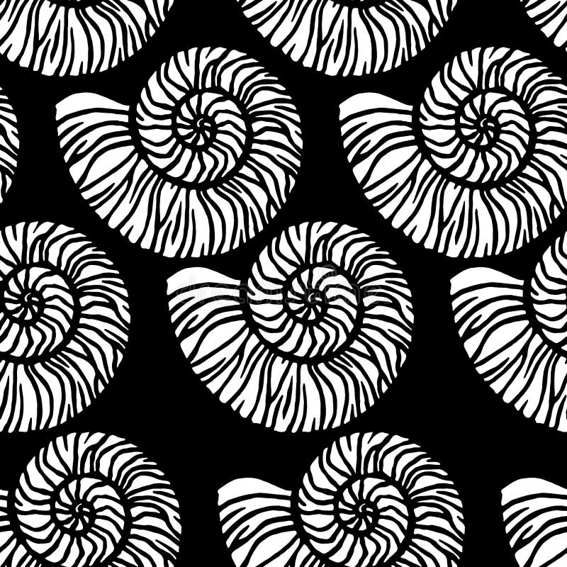 1589 Shell Pattern, Seamless Pattern in Monochrome Colors, Stylized ...
