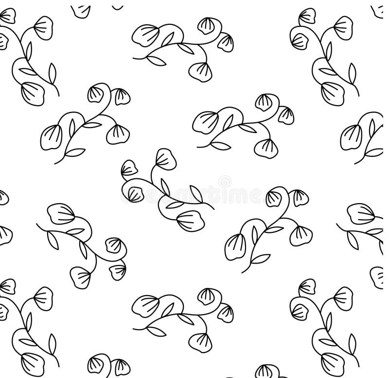 Seamless Pattern with Monochrome Hand Drawn Flowers on White Background ... Seamless Pattern with Monochrome Hand Drawn Flowers on White Background ...