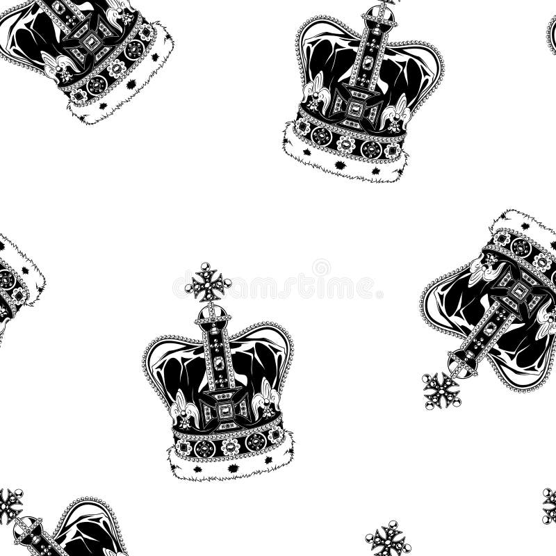 Seamless Pattern of Monochrome Highly Detailed Crown Illustration ...