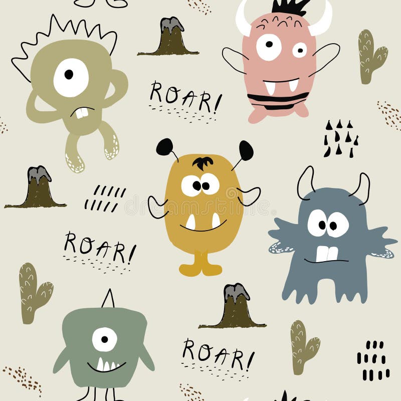 Seamless Pattern with Monster . Childish Vector Illustration. Stock ...
