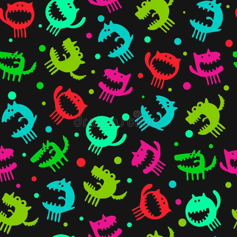 Seamless Pattern with Monsters Vector Illustration Stock Vector ...