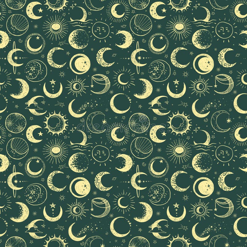 Seamless Pattern with the Moon and Crescent Moon. Can Be Used for ...