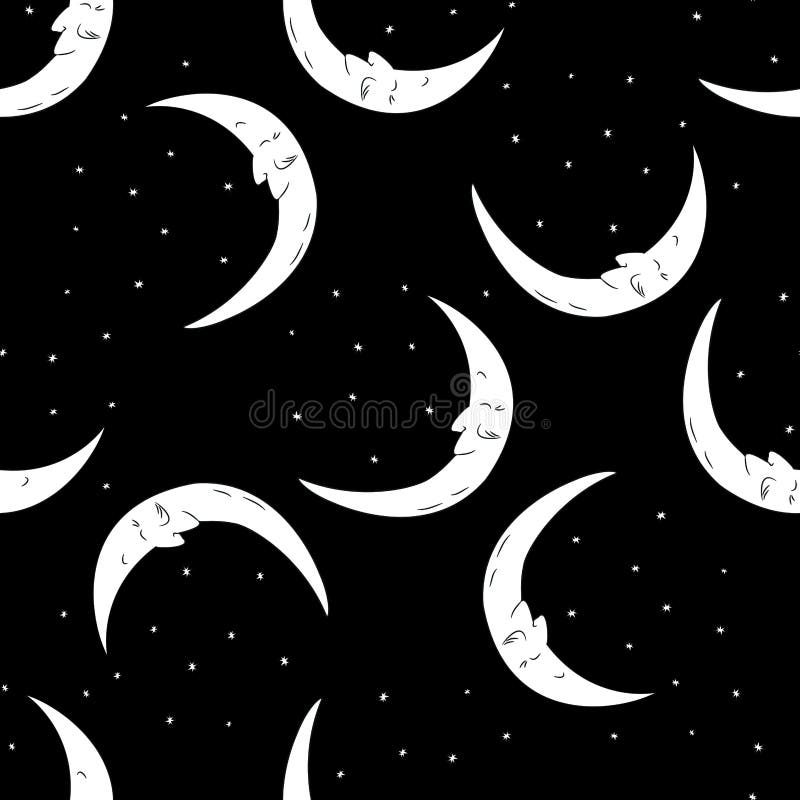 Seamless Pattern Moon and Stars Stock Vector - Illustration of page ...