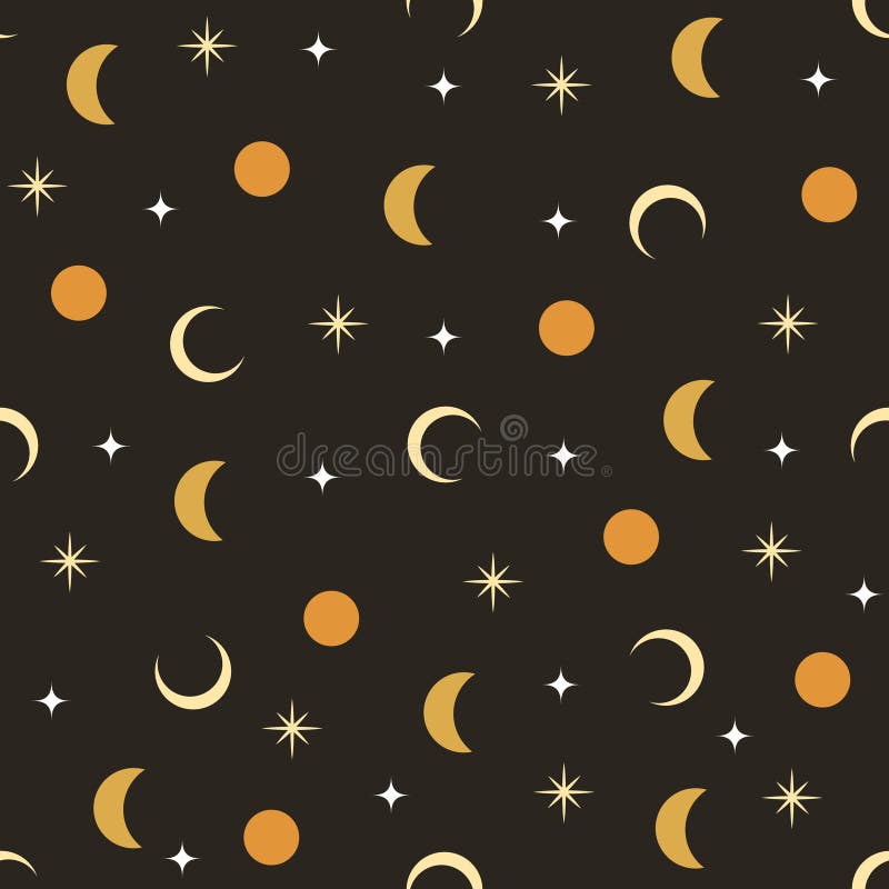 Seamless Pattern with Moon and Stars Stock Vector - Illustration of ...