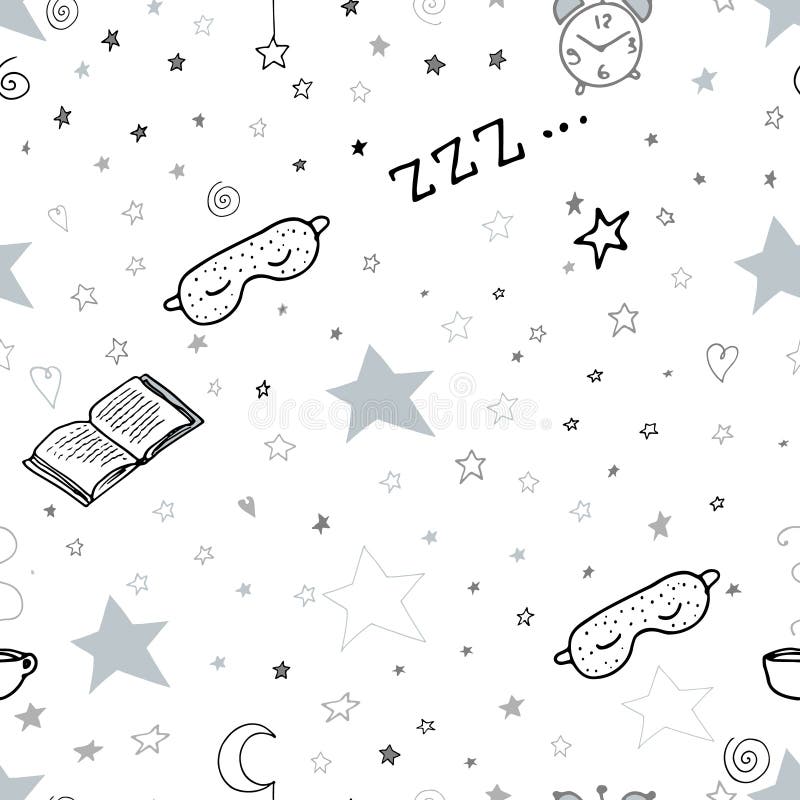 Seamless Pattern with Moon and Stars Sleeping Bedtime Elements Sleeping ...