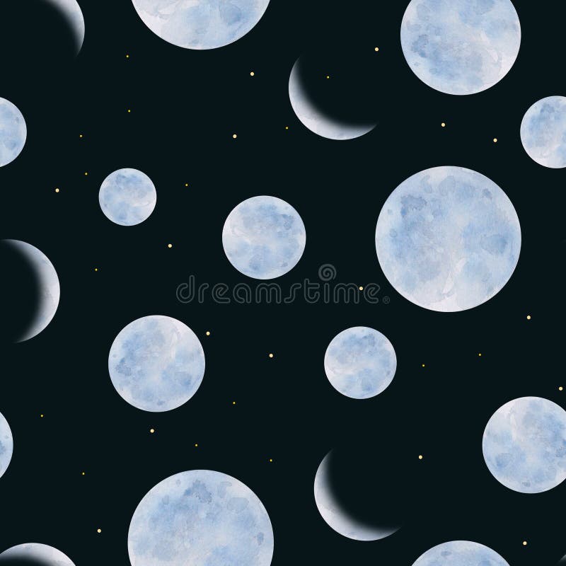 Seamless Pattern of Moon and Stars, Watercolor Design for Print Stock ...