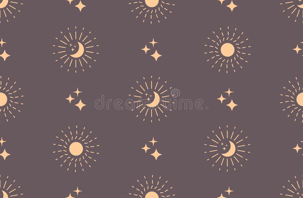 Seamless Pattern Moon Sun Rays Stars, Decorative Magic Background ...