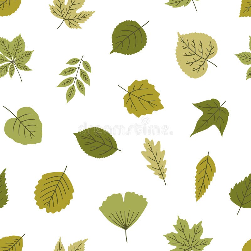 Seamless Pattern, Motif with Different Spring Leaves, Vector ...