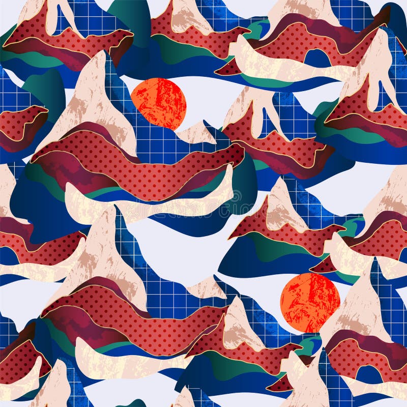 Seamless Pattern with Mountain Landscape in Different Textures. Vector ...