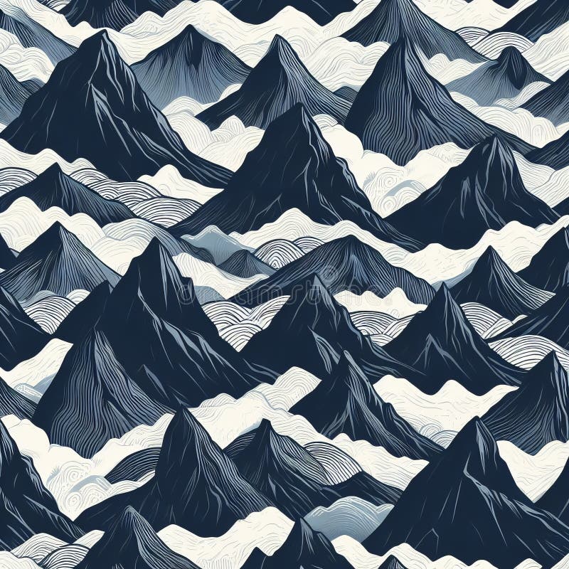 Seamless Pattern of Mountains Stock Illustration - Illustration of ...